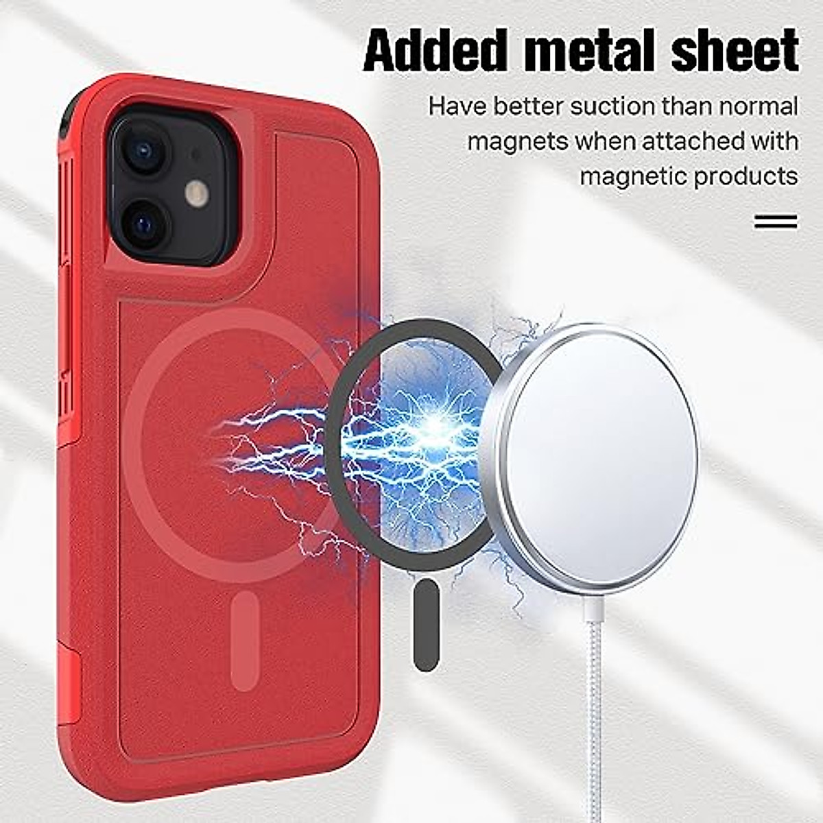 WOGROO Magnetic iPhone 12 Mini Case, iPhone 13 Mini Case, Compatible with MagSafe Wireless Charging, Shockproof, Strong and Durable Phone Protective Case, Red