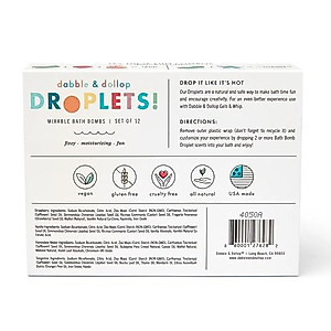 Dabble & Dollop Bath Bombs, 100% Natural Droplets for Kids, Original Scents - USA Made, Moisturizing & Fun Droplets, Paraben & Sulfate Free, Vegan, Gluten-Free (Set of 12)