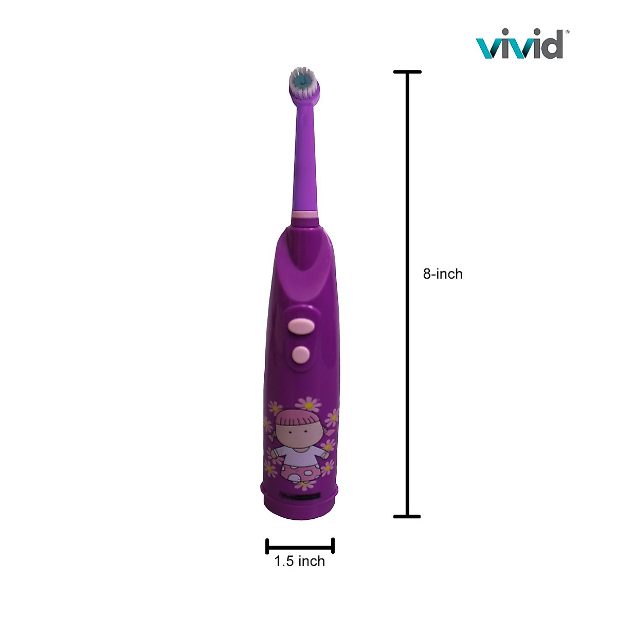 Kids Battery Powered Electric Toothbrush with Extra Soft Bristles Brush Head, Rotating Speed 5000 Times/Minute, Soft End Rounded Bristle, For Children age 3+, KiddyCare, by Vivid (Purple)
