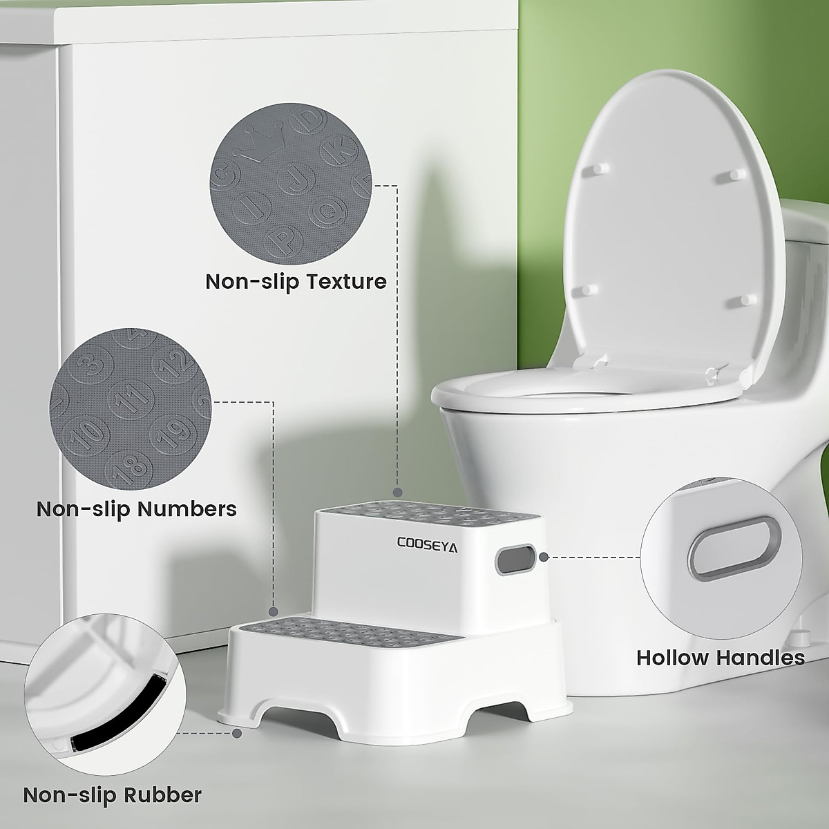 COOSEYA 2 Step Stools for Kids,Toddler Step Stool for Bathroom Sink,No-Slip Double up Step Stool for Toddlers Bathroom, Multifunctional Toilet Step Stool for Kids,Toilet Potty Training(2 Packs)