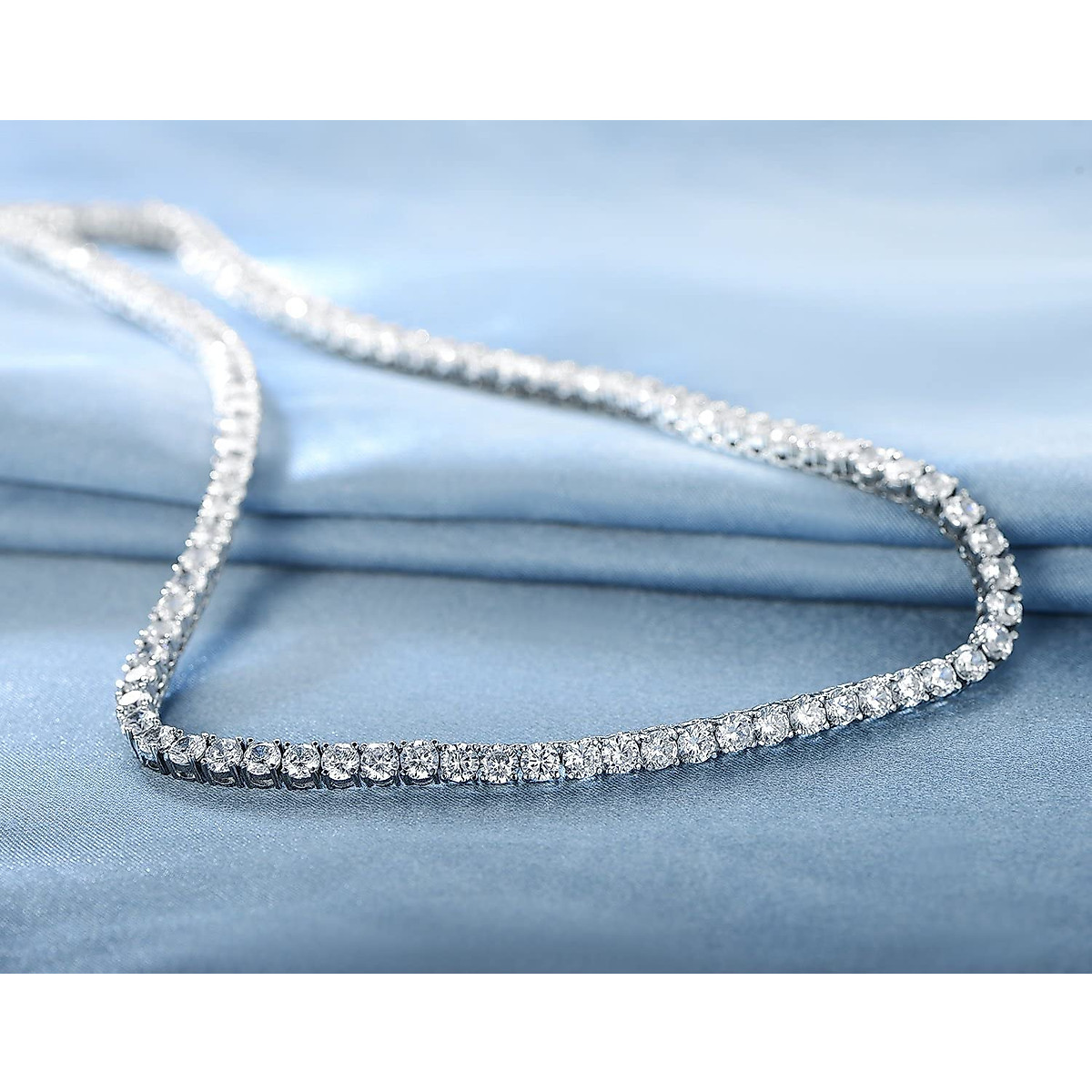 Gemsme 18K White Gold Plated 3.0mm Round Cubic Zirconia Classic Tennis Necklace For Women 18 Inch