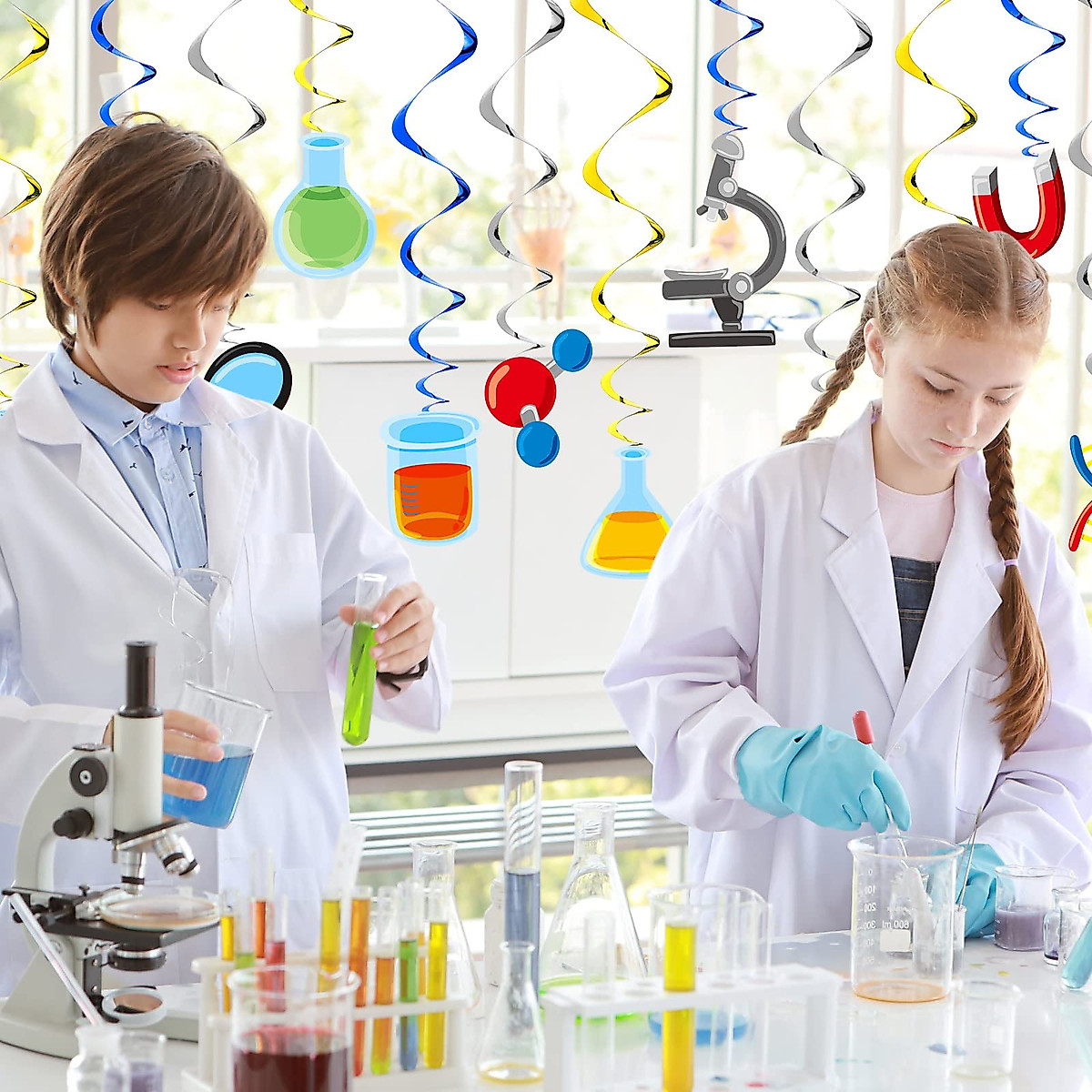 66 Pieces Science Birthday Party Decorations 42 Pieces Science Themed Balloons Math Latex Balloons 24 Pieces Science Hanging Swirls Chemistry Laboratory Streamers Decorations for Lab School Classroom