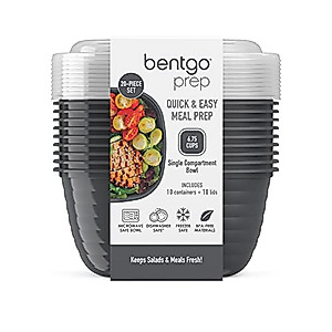 Bentgo Prep® - 1-Compartment Bowls with Custom Fit Lids - Reusable, Microwaveable, Durable BPA-Free, Freezer and Dishwasher Safe Meal Prep Food Storage Containers - 10 Bowls & 10 Lids (Graphite)
