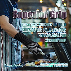 1 Pair (2 Gloves) - Gloves Legend Black Kitchen Oven BBQ Gloves – Machine Washable Heat Resistant Cooking Barbecue Grill Gloves - with Extra-Long Cuff