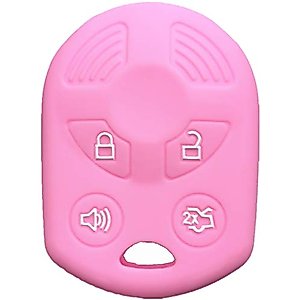 RUNZUIE Silicone Keyless Entry Remote Key Fob Cover Shell Compatible Fit for Ford Escape Explorer Mustang Transit Fusion Focus Lincoln Zephyr Mercury Grand Marquis Pink 4 Buttons