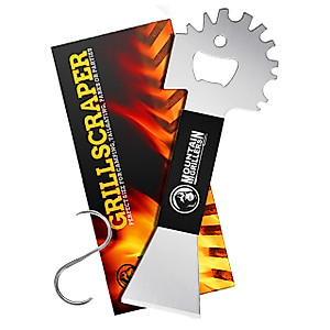 BBQ Grill Grate Scraper - Wide Portable Grill Scrubber Fits Almost Any Grill, Griddle, Smoke Or Oven Grates - Compact Non Slip Stainless Steel Grill Cleaner Tool with Built in Bottle Opener