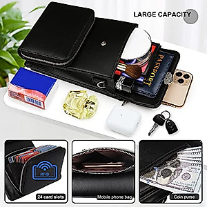 Aeeque Small Crossbody Bags for Women, Lightweight PU Leather Purses and Handbags RFID Blocking Credit Card Holder Wallet Zipper Coin Purse Crossbody Cell Phone Purse for iPhone 13 Pro Max, Black