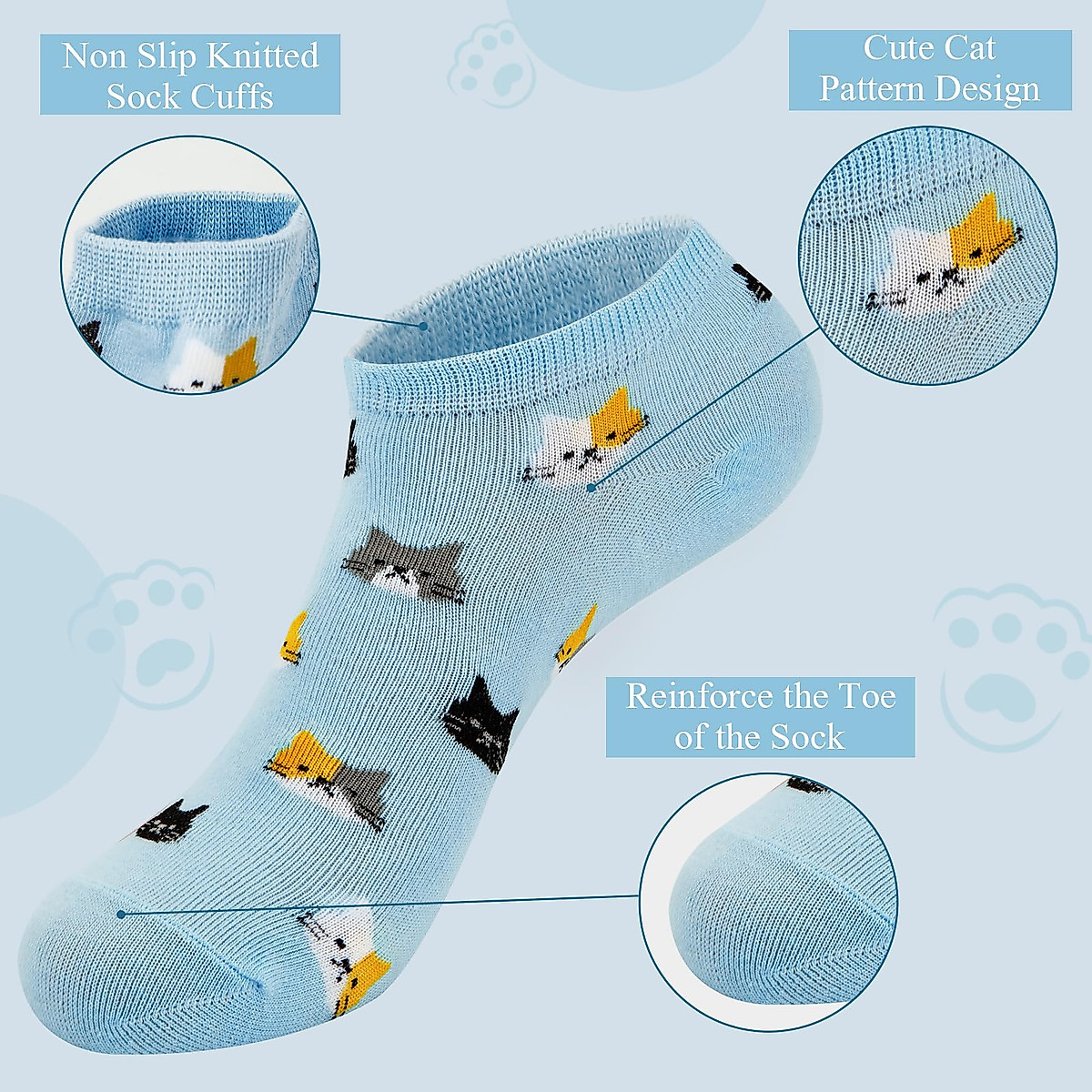 Justay 5 Pairs Womens Cute Cat Socks Novelty Funny Cat Claw Socks Animal Fun Ankle Socks