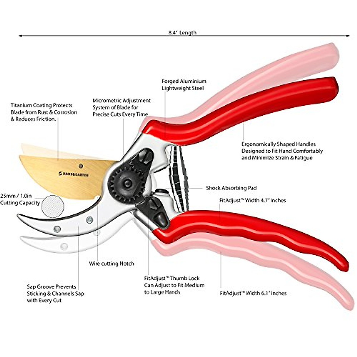 ClassicPRO Titanium Bypass Pruning Shears - Premium Garden Shears, Heavy Duty Hand Pruners -Ideal Plant Scissors, Tree Trimmer, Branch Cutter, Hedge Clippers, Ergonomic Garden Tool for Effortless Cuts