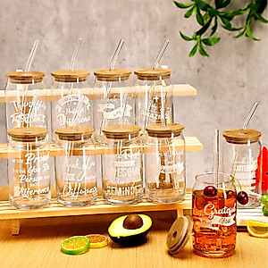 Hsei 10 Pieces Thank You Gifts Bulk Inspirational Employee 16oz Glass Cups with Lids and Straws Funny Drinking Can Shaped Glass Cups Tumbler for Employee Coworker Friends Teacher Beer Wine Iced Coffee