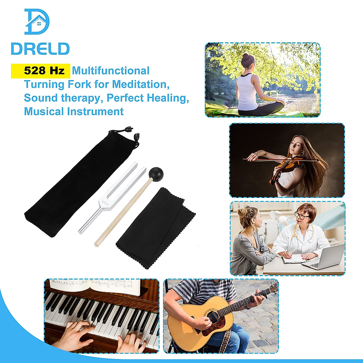 Tuning Fork, 528 Hz Tuning Fork with Silicone Hammer and Cleaning Cloth, Solfeggio Tuning Fork for DNA Repair Healing, Sound Healing, Sound Therapy, Vibration