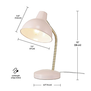 Globe Electric 67339 16" Desk Lamp, Matte Rose, Matte Gold Arm, Clear Cord, in-Line On/Off Switch, Home Décor, Lamp for Bedroom, Home Office Accessories, Desk Lamps for Home Office, Desk Light