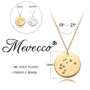 MEVECCO Gold Necklace Coin Disc Zodiac 12 Constellation Taurus Star Engraved Horoscope Sign Astrology Pendant 18K Gold Plated Chain Dainty Personalized Simple Jewelry