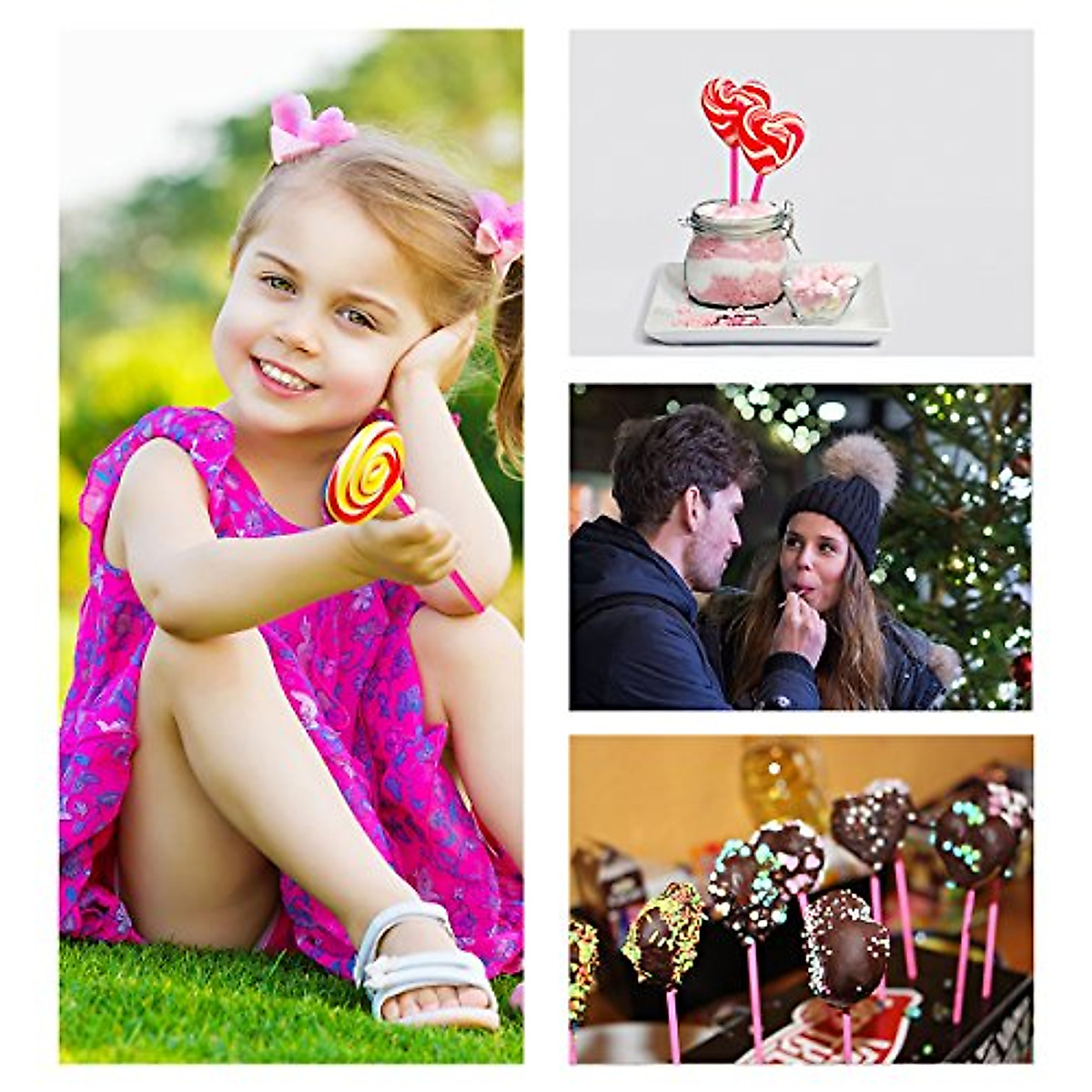 6 Inch Cake Pop Sticks Set Pack of 300, Each of 100 Pieces Parcel Bags, Colorful Treat Sticks, Colorful Metallic Wire for Lollipops Candies Chocolates and Cookies