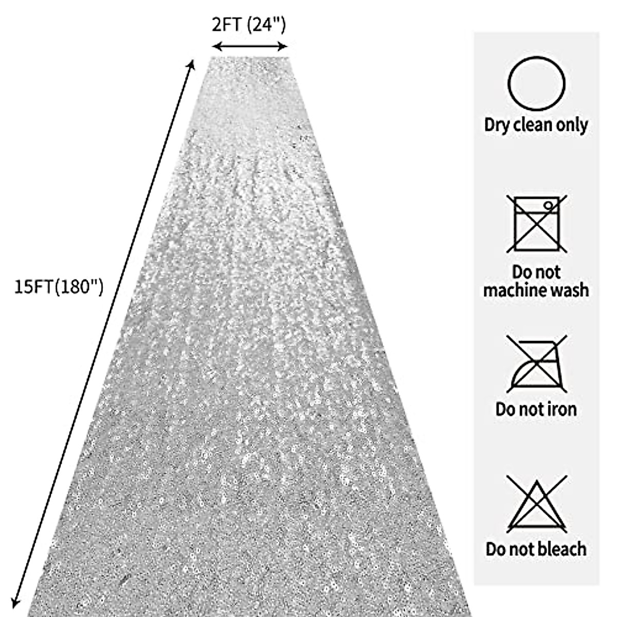 Hahuho Silver Carpet Runner for Party 2ft x 15ft Glitter Aisle Runner for Wedding Ceremony, Birthday, Banquet Decorations（2ft x 15ft, Silver）