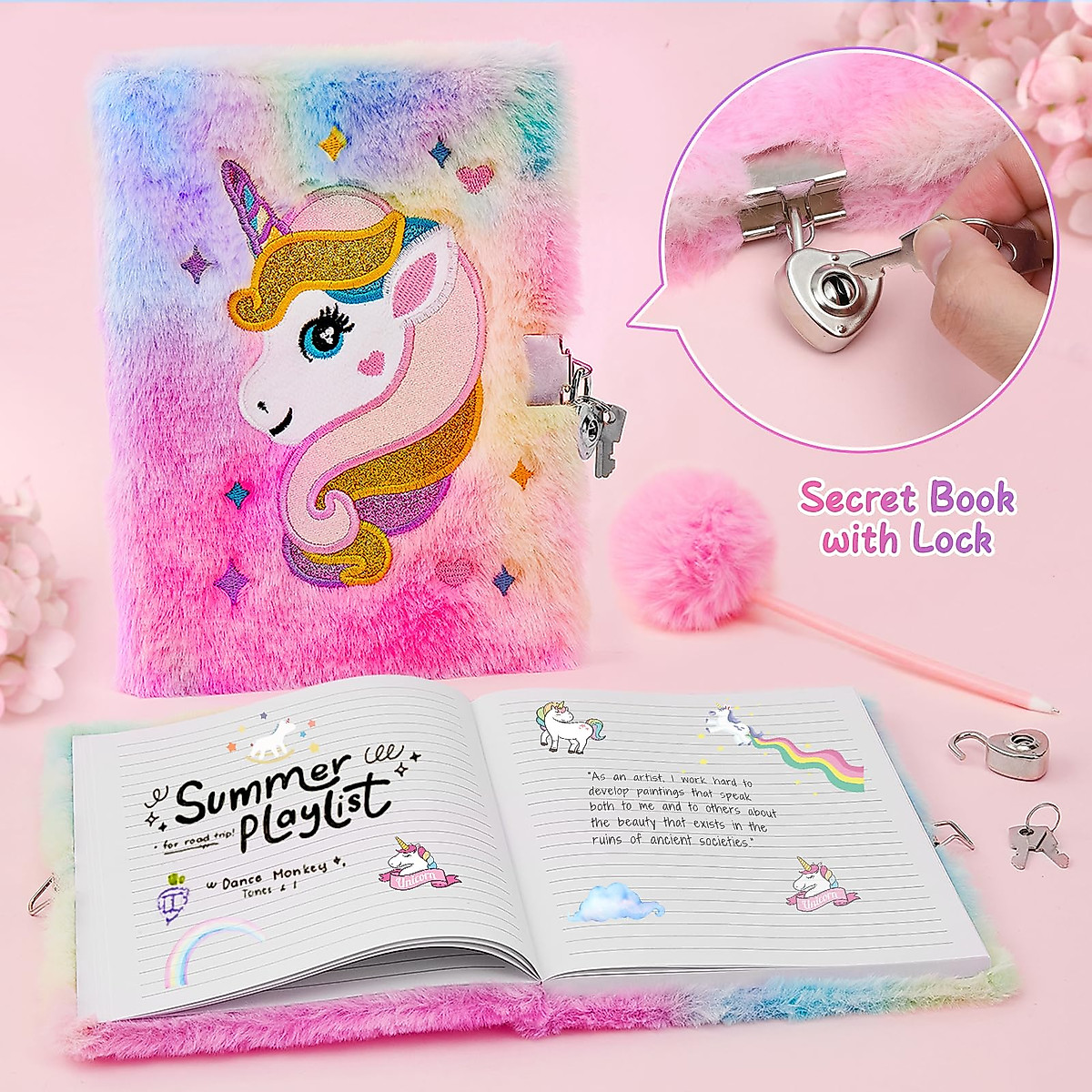 Tacobear Unicorns Gifts for Girls Kids Toys 6 7 8 9 10 Years Old with Star Light Up Pillow Stationery Plush Diary with Lock Headband Eye Mask Water Bottle Teen Girl Birthday Christmas Unicorn Toy