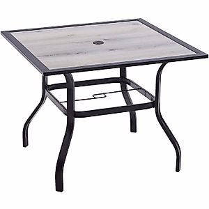 VICLLAX Outdoor Patio Metal Dining Table with Umbrella Hole- Outdoor Patio Garden Furniture (4 Seats, Grey)