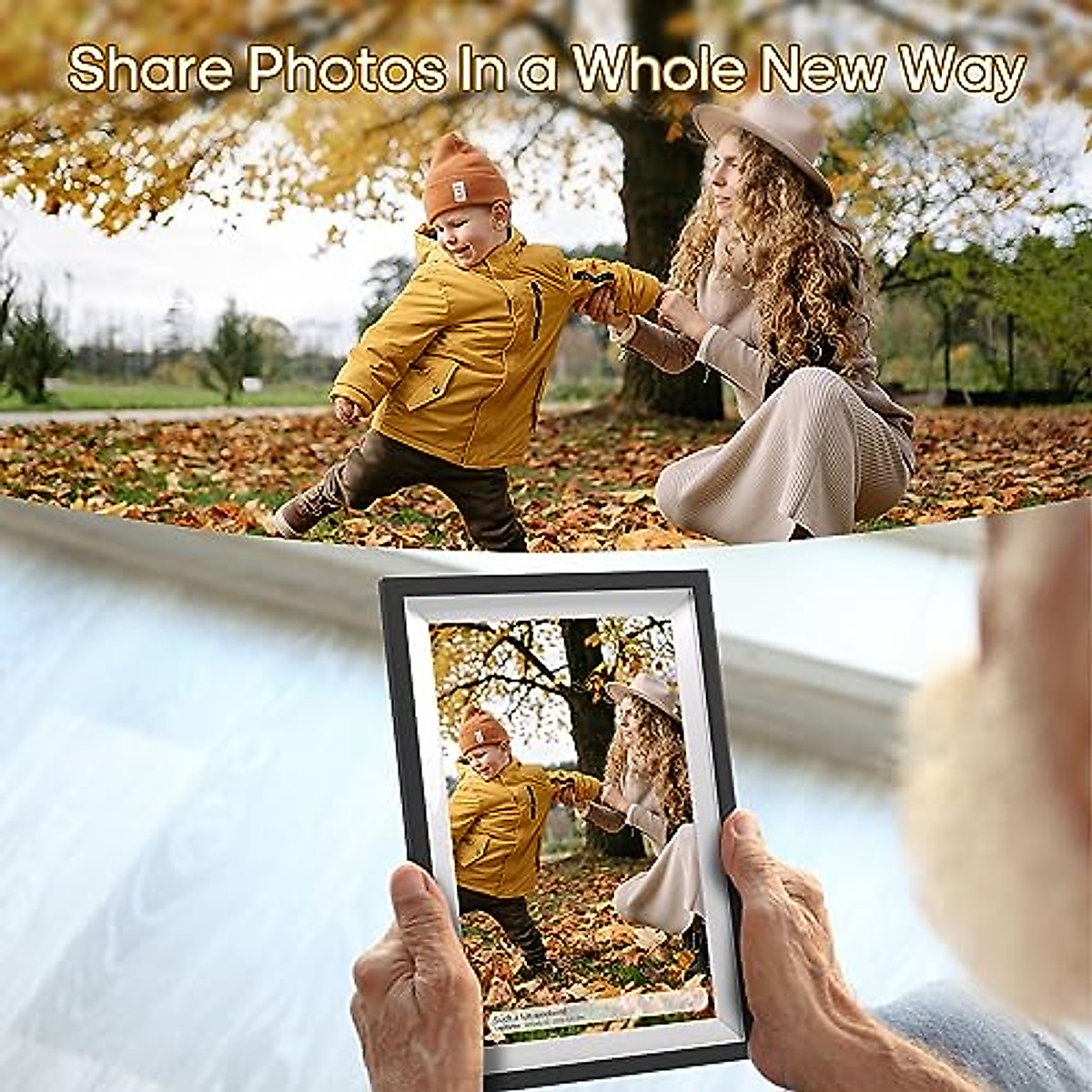 WDYQJE Digital Picture Frame WiFi 10.1 Inch, IPS Touch Screen Smart Cloud Electronic Picture Frame with 64GB Large Storage for Smoother Media Playback, Easy Setup to Share Photos/Videos via Frameo APP