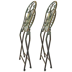 Westcharm Folding Metal Bistro Outdoor Chair for Outside Patio with Peacock Tail Motif, Set of 2