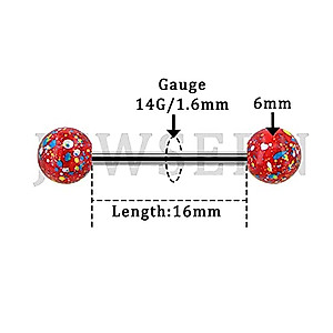 Jewseen Tongue Barbell 5PCS 14G 316L Stainless Steel Tongue Rings Cherry Painting Pattern Red Splatter Acrylic Balls Tongue Bars Piercing for Women