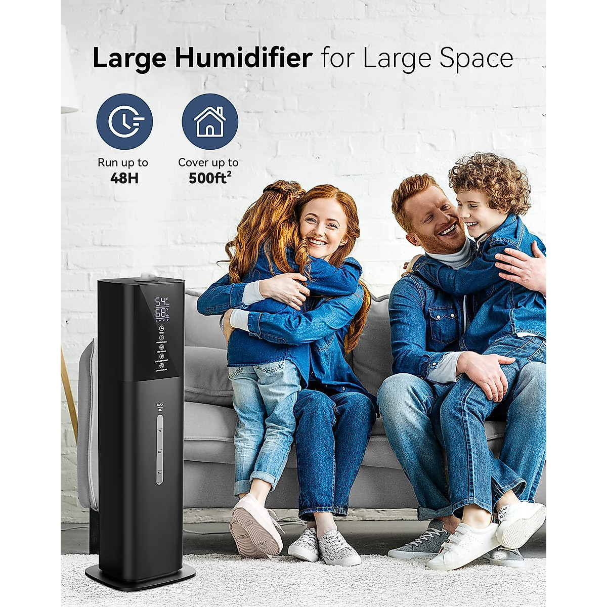 Humidifiers for Bedroom, 2.11Gal 8L Quiet Humidifiers for Large Room with Timer, 360°Nozzle, 3 Speed Ultrasonic Cool Mist Humidifier with Humidistat for Baby Home Adults Plants