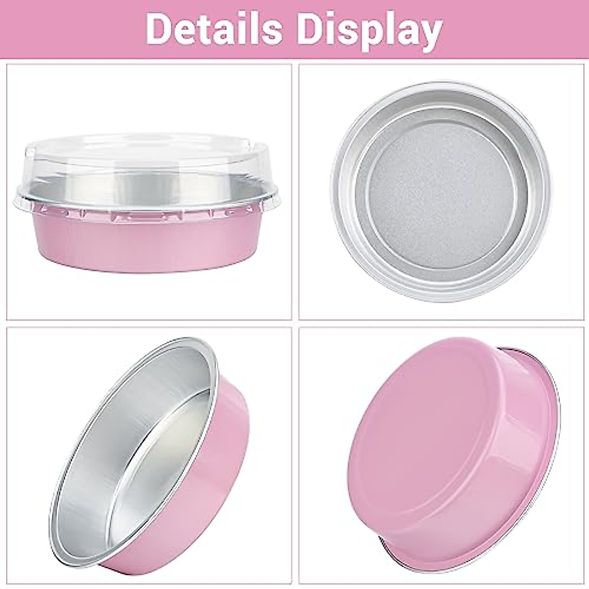 Suice Mini Cake Pans with Lids, 100PCS Disposable Foil Cupcake Baking Cups with Lid, 8oz Light Pink Cupcake Liners with Lids Mini Muffin Pan Cake Tins, Aluminum Creme Brulee Ramekins Dessert Cups