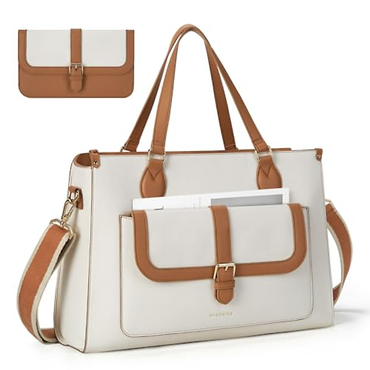 Missnine Laptop Bag with Removable Purse 15.6 inch Computer Bag Leather Briefcase for Women Work Bag Set Large Laptop Tote Bag for Office, Business