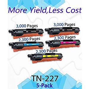 Compatible (5-Pack) TN-227 TN227 Toner Cartridge TN-227 Used for Brother HL-L3210CW L3270CDW MFC-L3710CW L3750CDW Printers (2X BK+C+M+Y), Sold by EasyPrint