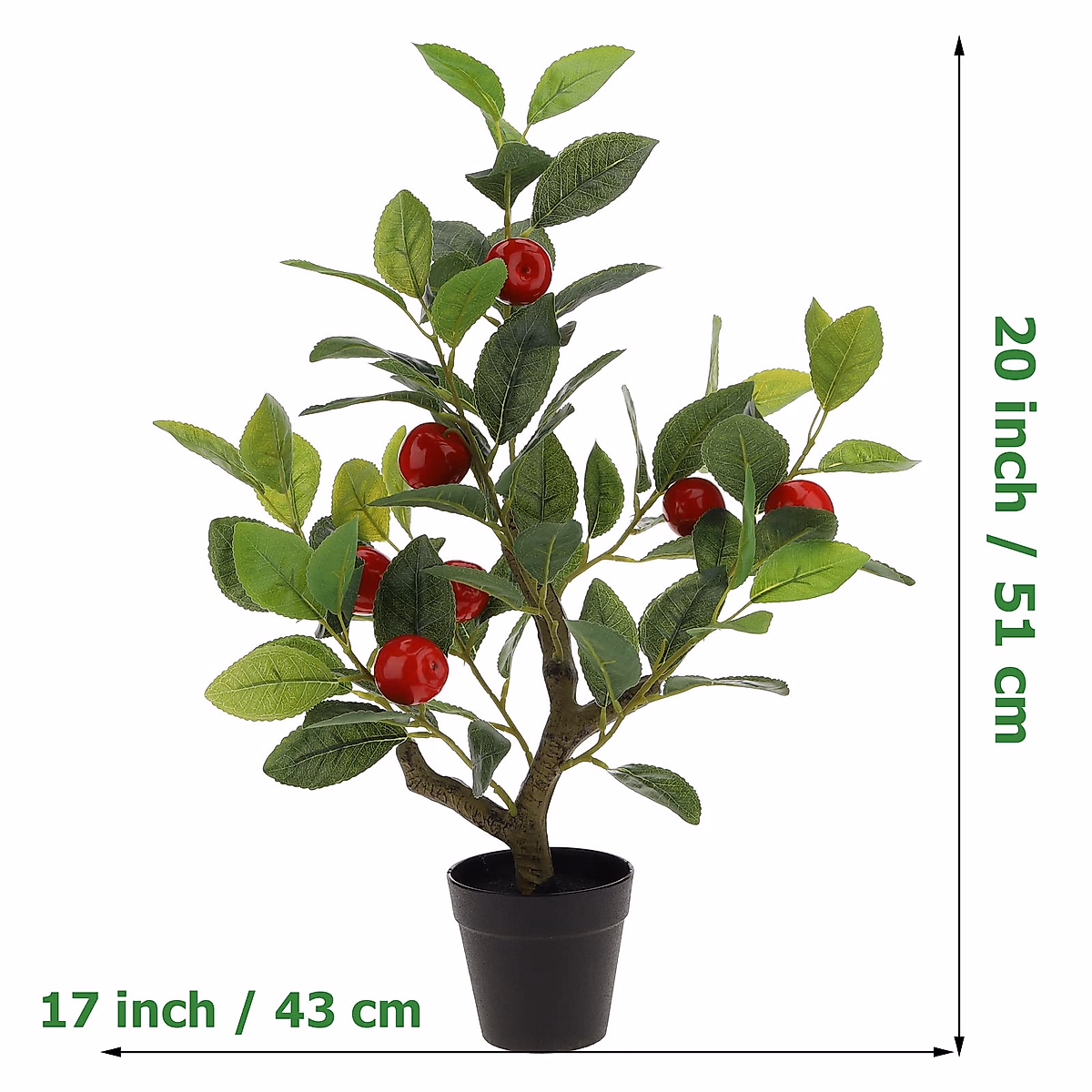Gresorth 20" Artificial Red Apple Tree Fake House Green Plant Fruit Decoration with Plastic Pot Realistic Leaves for Home Table Office Garden Indoor Outdoor