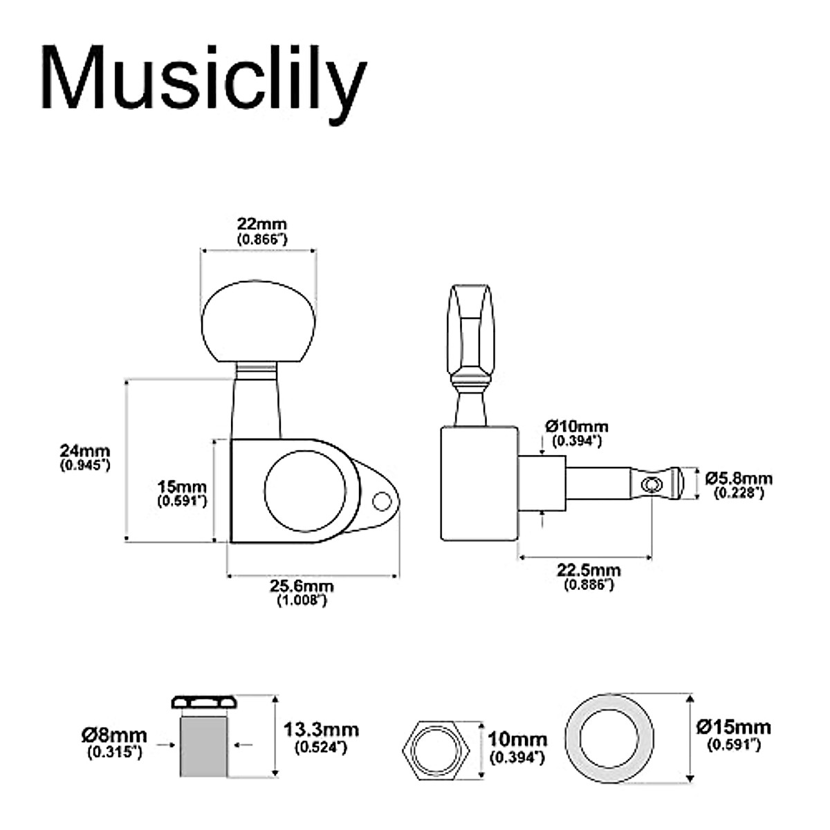 Musiclily 3+3 Epi Style Guitar Machine Head Sealed Tuners Tuning Pegs Set for Les Paul Style Electric Guitar or Acoustic Guitar Half Moon Button Chrome