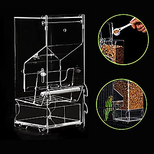 Evursua No Mess Bird Cage Feeders Automatic Parrot Seed Tube Birds Cage Accessories for Parakeet Canary Cockatiel Finch,Free Install,No Fragile (Medium- Updated Splashproof Board)