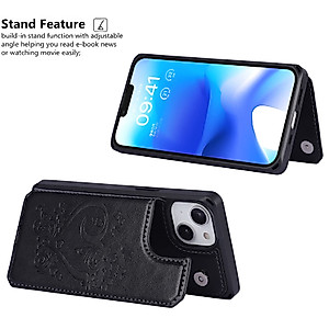 iCoverCase for iPhone 14 Plus Case with Card Holder, iPhone 14 Plus Wallet Case for Women with Strap [RFID Blocking] Embossed Leather Kickstand Phone Case for iPhone 14 Plus 6.7 Inch (Heart Black)