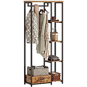 soges Free-Standing Garment Rack, Clothing Rack Clothes Organizer with 5-Tier Shelves,Hanging Rod and Drawer, Open Wardrobe Closet Storage Organizer,Portable Coat Rack, 10JYBJCR03TK