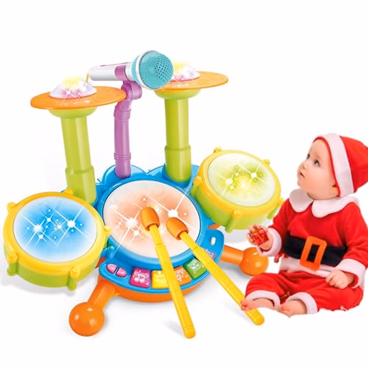 Drum Set for Toddlers 1-3, Baby Drum Set with Microphone, Kids Drum Sets for 2-5, Toddler Drum Set Toys for 1 2 3 Year Old Boy Birthday Christmas for Babies Boy Girl 6 12 18 Month