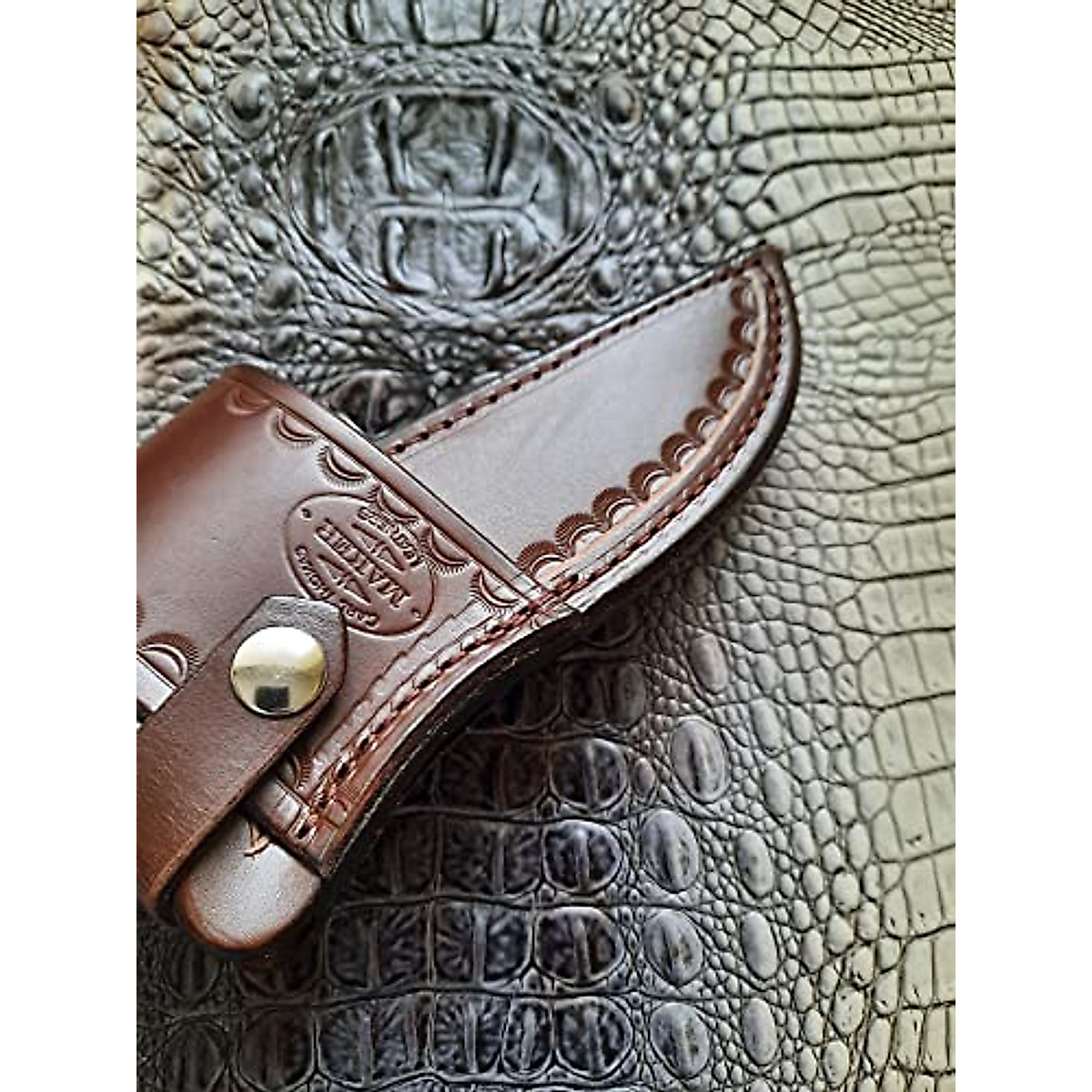 Custom Leather Cross Draw Knife Sheath for Buck 119 SPECIAL Knife, Dyed Brown, Sheath Only