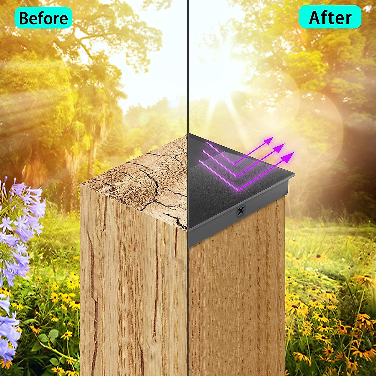 Eapele 4X4(3.5in x 3.5in) Wood Fence Post Caps, PP Plastic Water-Proof UV-Proof, Keep Post from Cracking and Rotting (24pcs, Black）