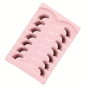 Gmagictobo False Eyelashes Natural Half Lashes Cat Eye Clear Band Lashes Fluffy Wispy 3D Faux Mink Lashes Pack Soft Strips Fake Eyelashes 7 Pairs