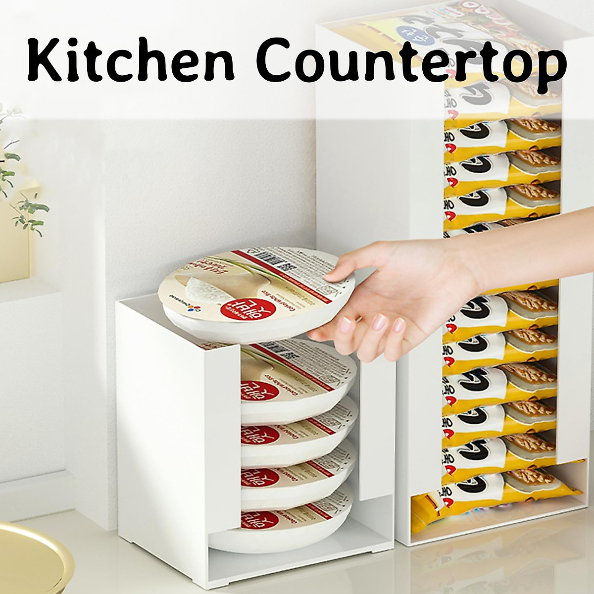 UXIVCKI Storage Container Keep Food Packets Stacked, Plastic Organizer Stackable Basket for Kitchen Cabinet Pantry Countertop Shelf Closet Bathroom, Organize Noodles, Snacks, Facial Masks