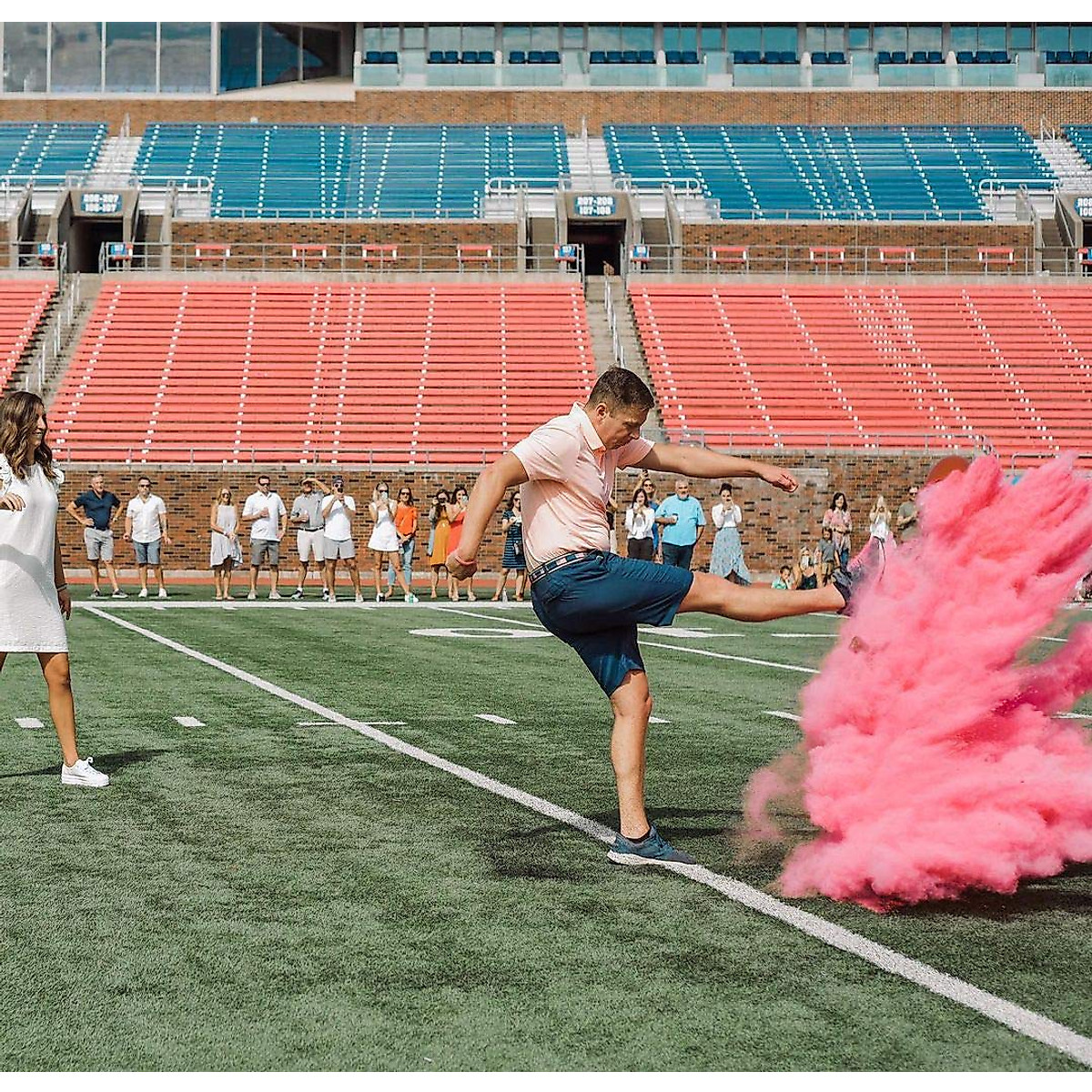 Gender Reveal Football with Pink & Blue Powder - Includes Team Boy and Girl Voting Stickers - Baby Reveal Party Ideas Touchdowns Or Tutus Exploding Reveal Ball Decorations Quarter Back Cheerleader