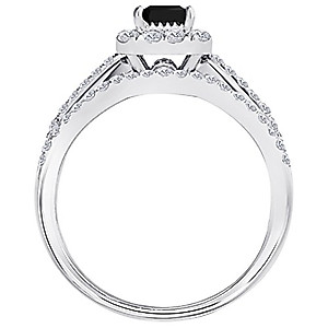 Jewelryhub 2CT Princess Cut Black Cz Diamond 925 Sterling Silver Wedding Bridal Set Split Shank Halo Engagement Ring Set Size 4-12