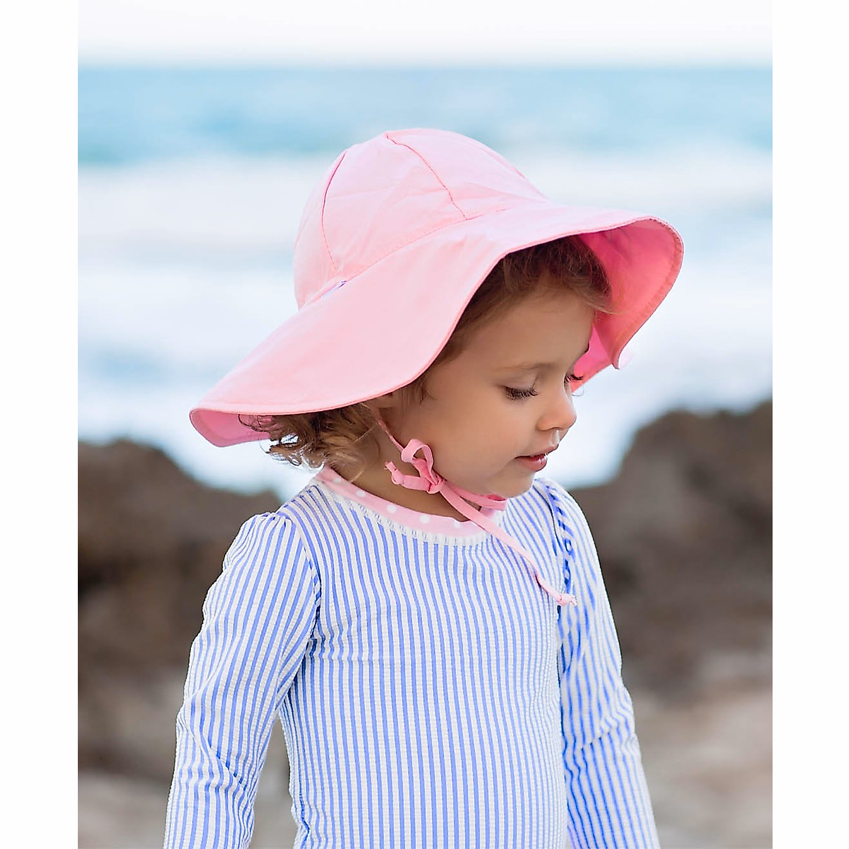 RuffleButts® Baby/Toddler Girls Pink Adjustable Sun Hat w/UPF 50+ Protection - 12-24m