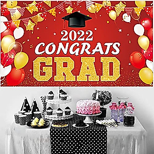 Graduation Party Decorations 2022 Red - Large 78” x 45” Congrats Graduation Banner Party Supplies - Class of 2022 Graduation Decorations for Any Schools or Gradesr Indoor/Outdoor Home Door Décor