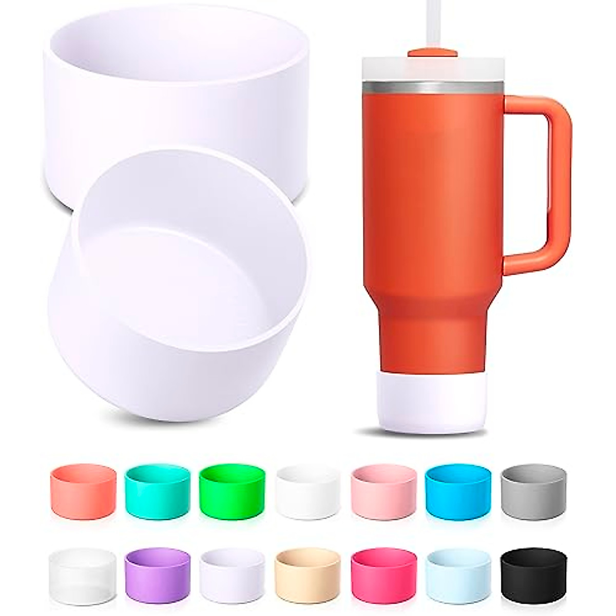 KTKUDY 2Pcs Protective Silicone Boot for Stanley Quencher Tumbler 30 oz 40 oz & IceFlow 20oz 30oz & Hydro Flask Water Bottle 12-24oz - Cup Bottom Sleeve - Stanley Cup Accessories, Mist