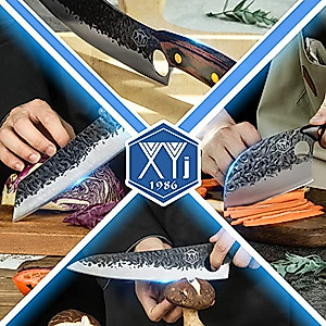 XYJ Professional Chef Knife Set with Bag Japanese Kitchen Knives Serbian Meat Cleaver for Camping Outdoor