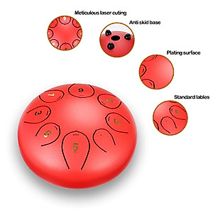 Steel Tongue Drum 6 Inch 8 Note Percussion Instrument Lotus Hand Pan Drum with Drum Mallets Carry Bag used for musical education, gifts mental rehabilitation and yoga meditation (6 Inch 8 Note-Red)