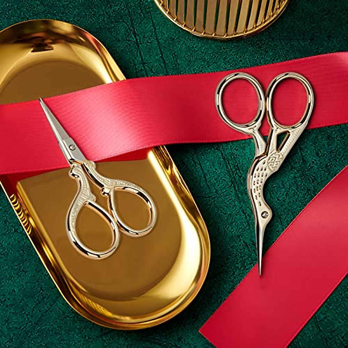 XCRUI 2Pack Embroidery Scissors, Stainless Steel Sharp Stork Scissors for Embroidery,Paper Cutting, Sewing, Craft, Art Work & Daily Activities(Gold)