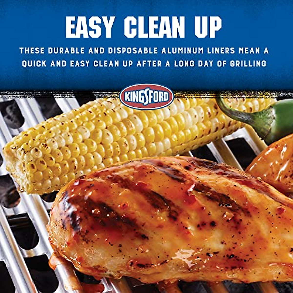 Kingsford Extra Tough Aluminum Grill Liners | Heavy Duty Grill Liners | Disposable Grilling Liners Prevent Food From Falling Through Grill Grates, 4 Count