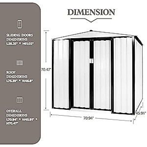 Patiomore 4×6 FT Outdoor Storage Shed Tool House Garden Steel Shed Walk-in (White)