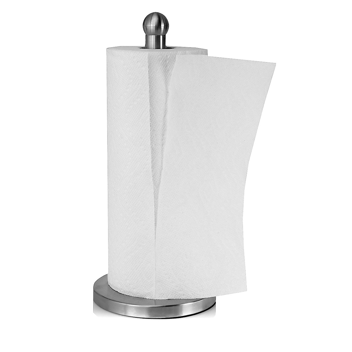 Stainless Steel Kitchen Paper Towel Holder Dispenser - Weighted Base - Sturdy, Durable, Rust-Proof - Single Easy One-Handed Tear - Fits Standard or Jumbo-Sized Rolls