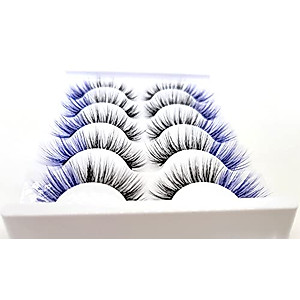 MISSLADY 16mm 5 Pairs Pack 3D Faux Mink Eyelashes with Blue Ends Colored Lashes (FM-204, 8-16mm, Black with Blue Ends, 5 Pairs)